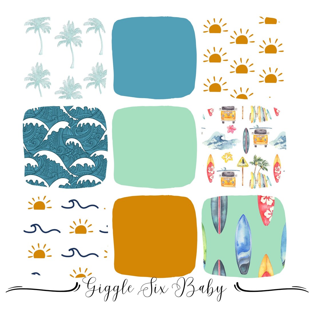 Beach Crib Bedding Pattern Options, Custom Baby Bedding, Surf Ocean ...