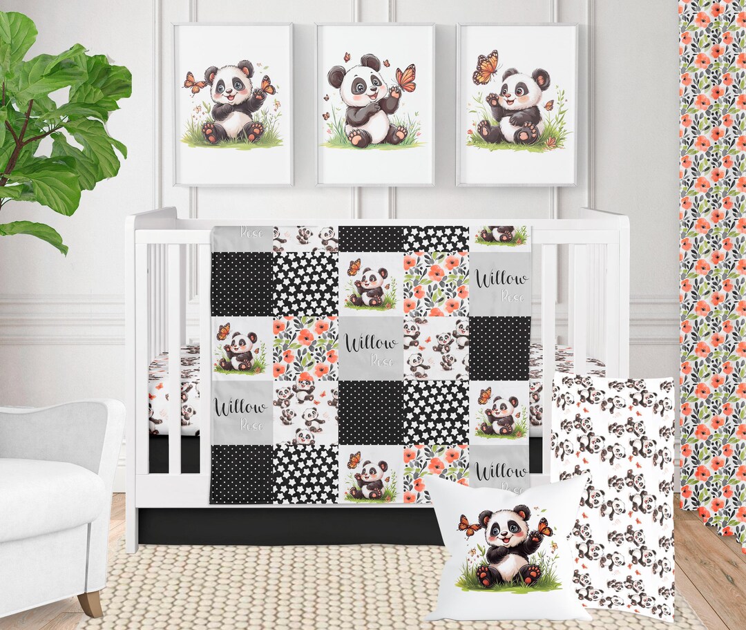 Crib Bedding Girl, Panda Bear Nursery Theme Decor, Baby Bedding Girl ...