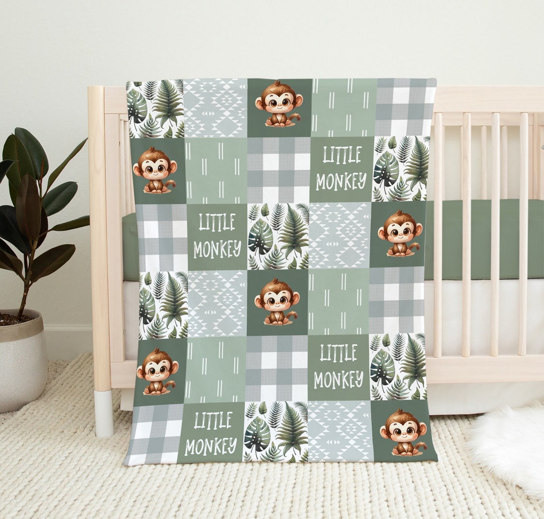 Monkey Blanket, Personalized Blanket, Jungle Nursery Bedroom Minky ...
