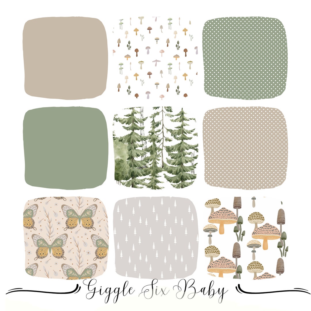 Sage Woodland Crib Bedding Pattern Options, Custom Baby Bedding, Design ...