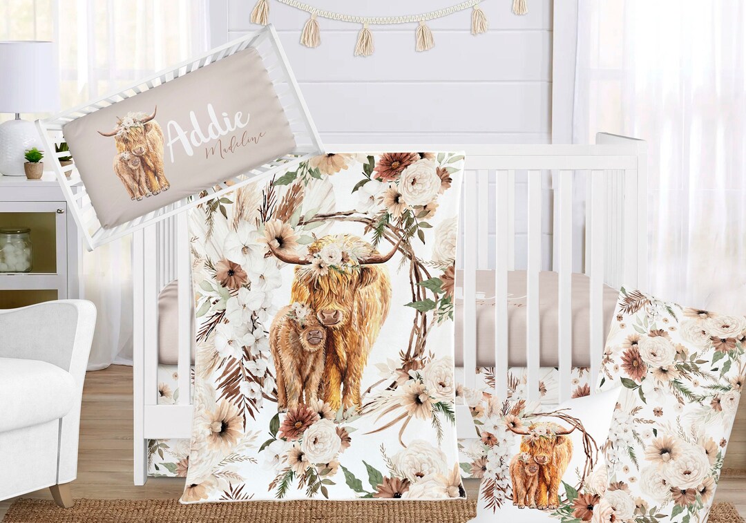 Highland Cow Girl Nursery, Crib Bedding Set Girl, Baby Cow Nursery ...