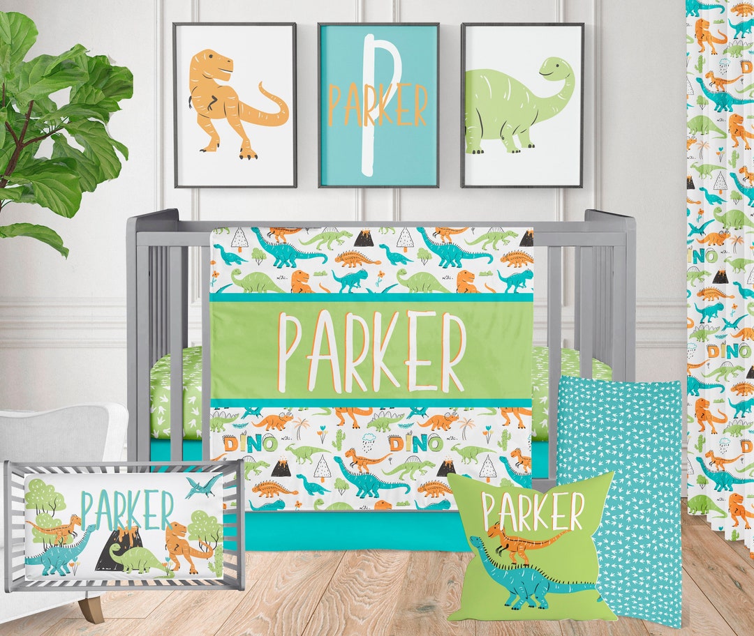 Dinosaur Crib Bedding Set, Baby Dinosaur Nursery, Dino Baby Bedding ...