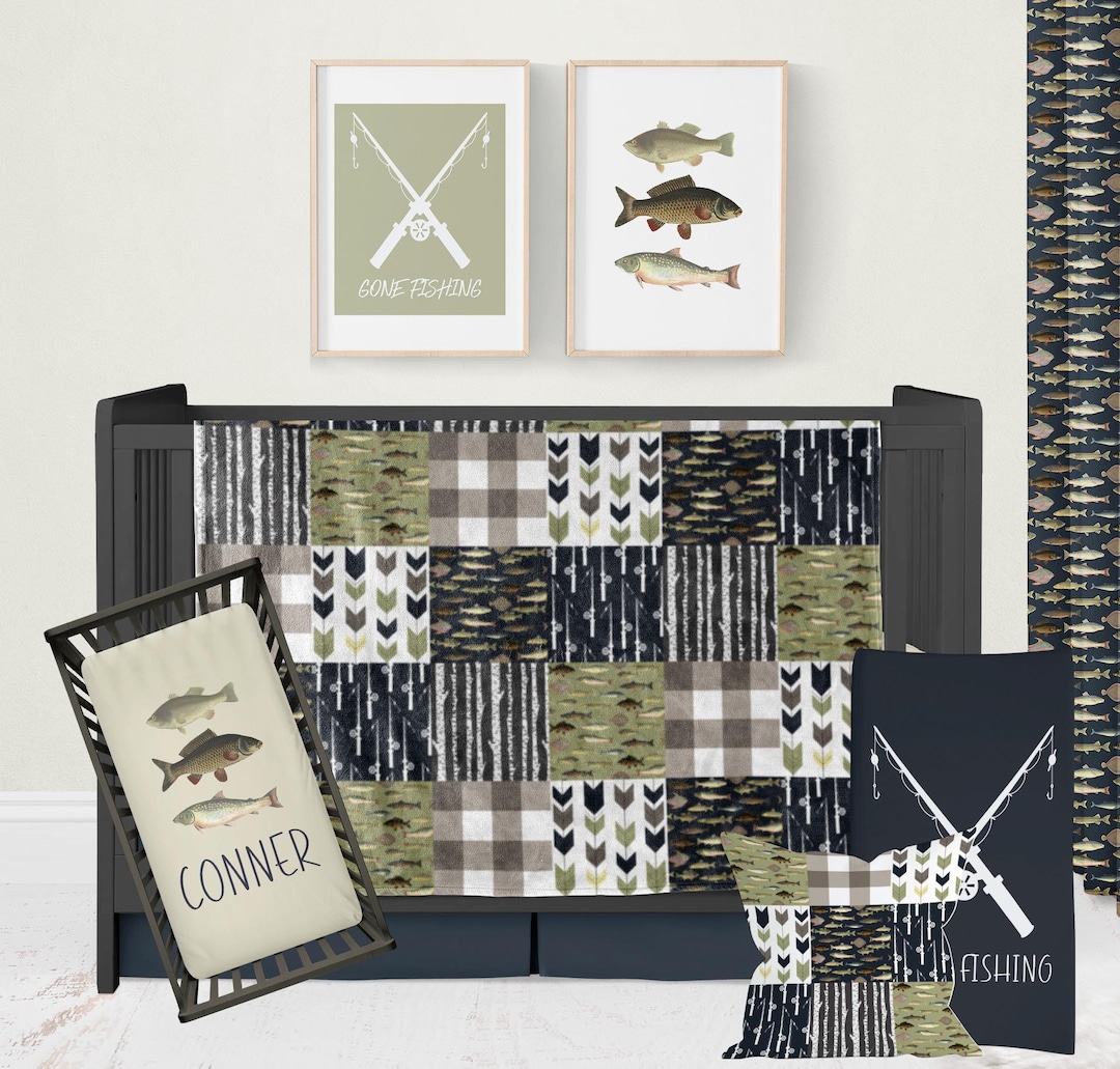 Fishing Crib Bedding Set, Rustic Baby Bedding, Fishing Nursery Theme ...