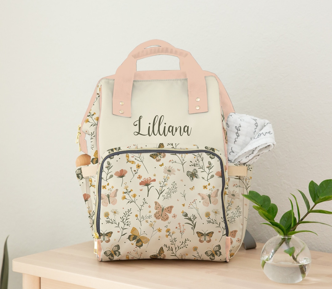 Personalized Baby Girl Diaper Bag Backpack: Butterfly Wildflower Design ...