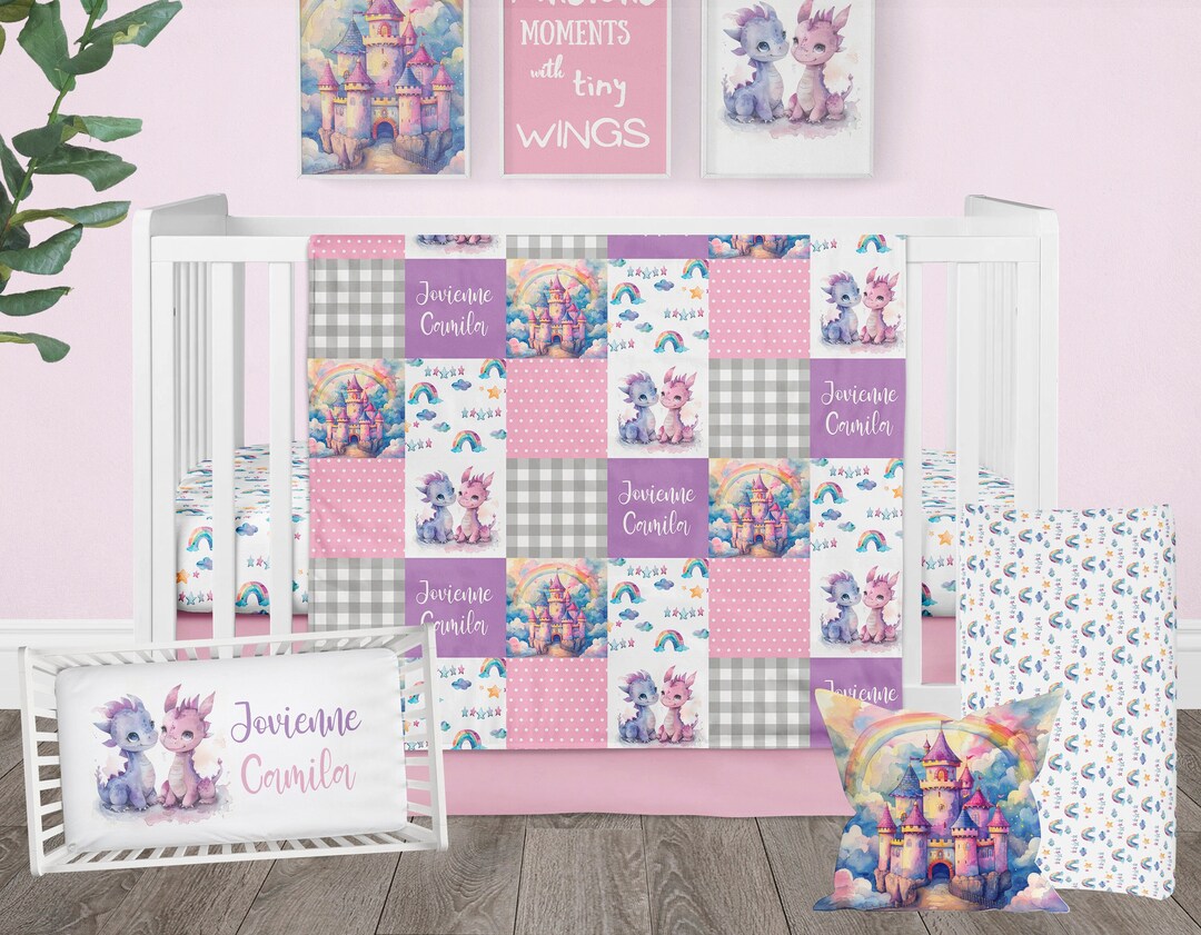 Baby Girl Dragon Crib Bedding Set, Personalized Baby Girl Blanket ...