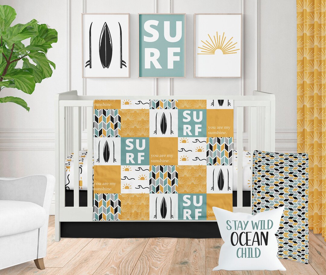 Surf Crib Bedding, Baby Boy Crib Bedding Set, Surfer Baby Nursery Set ...