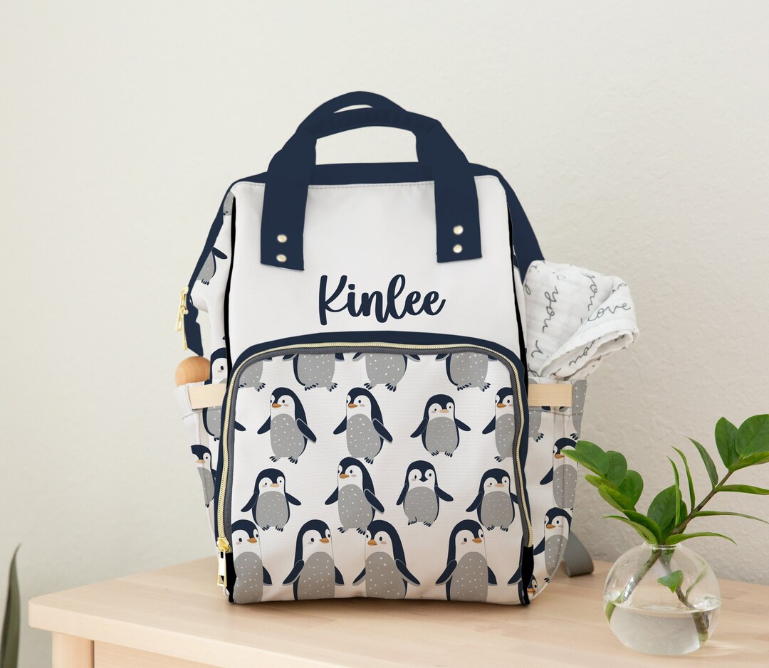 Personalized Diaper Bag Backpack, Penguin Diaper Bag, Gift for New Mom ...