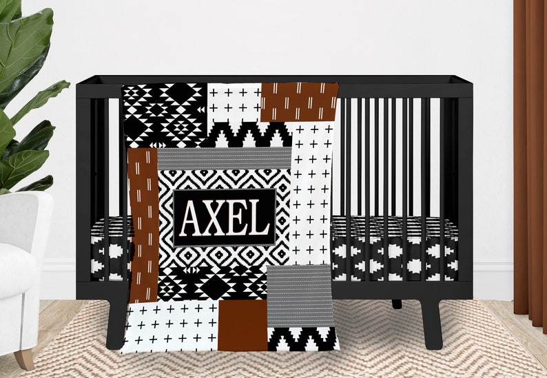 Modern Black White Rust Crib Bedding Set: Personalized Nursery Baby ...