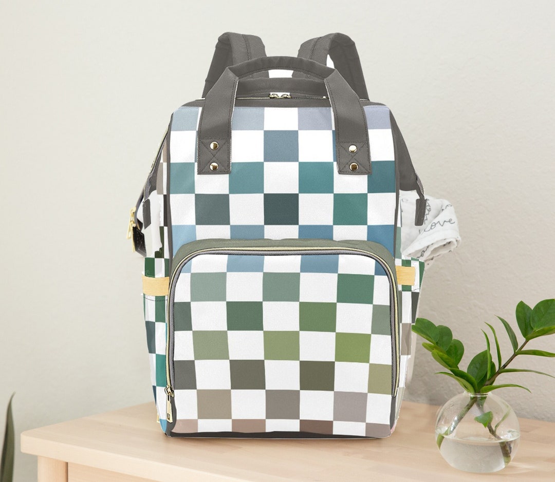 Diaper Bag Backpack in Checker Pattern, Gender Neutral Backpack Diaper ...