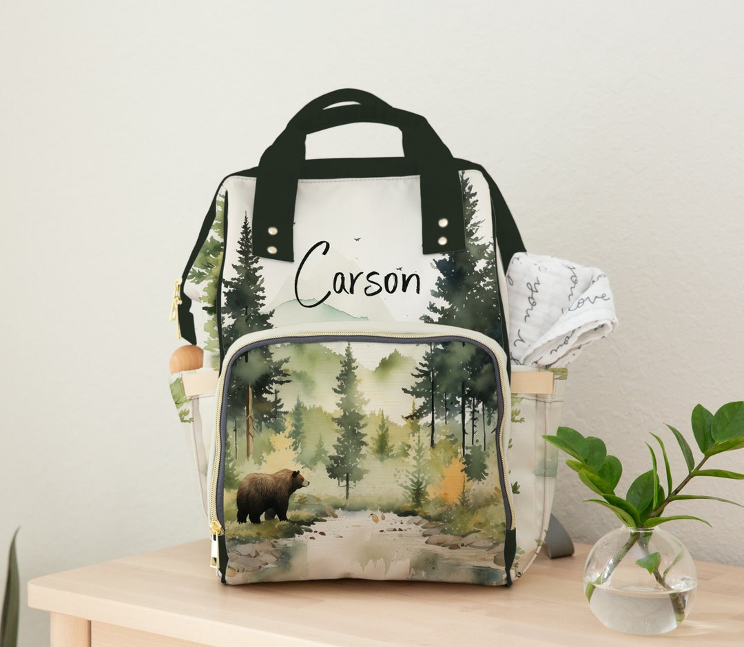 Boy Diaper Bag With Name, Forest Bear Diaper Bag Backpack, Custom ...