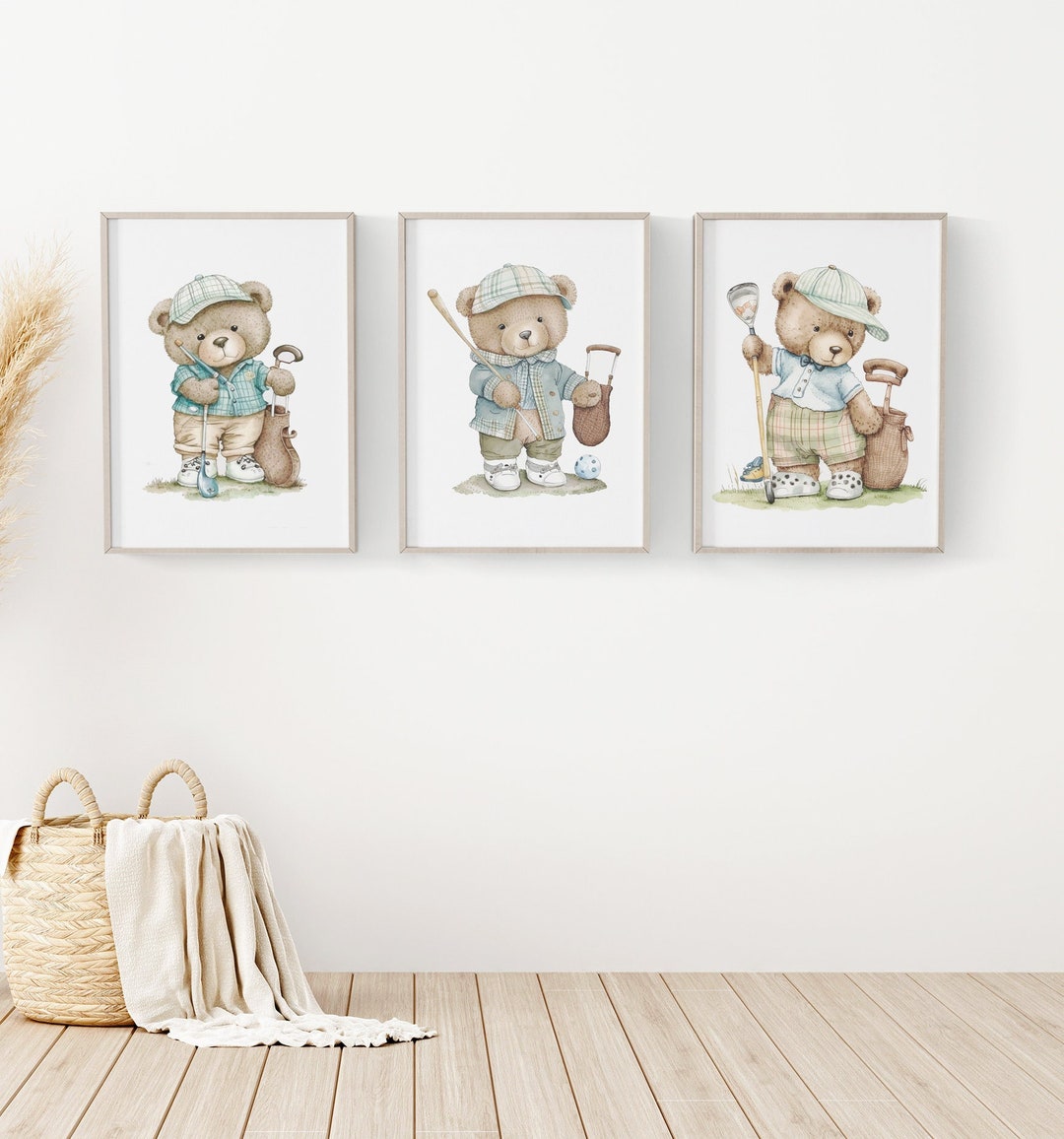 Teddy Bear Art Prints for Nursery, Golfing Teddy Bear Wall Decor Baby ...