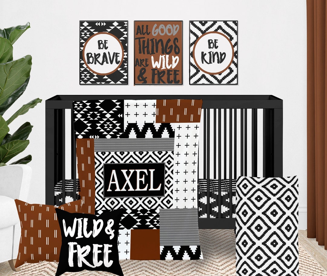 Modern Black White Rust Crib Bedding Set: Personalized Nursery Baby ...