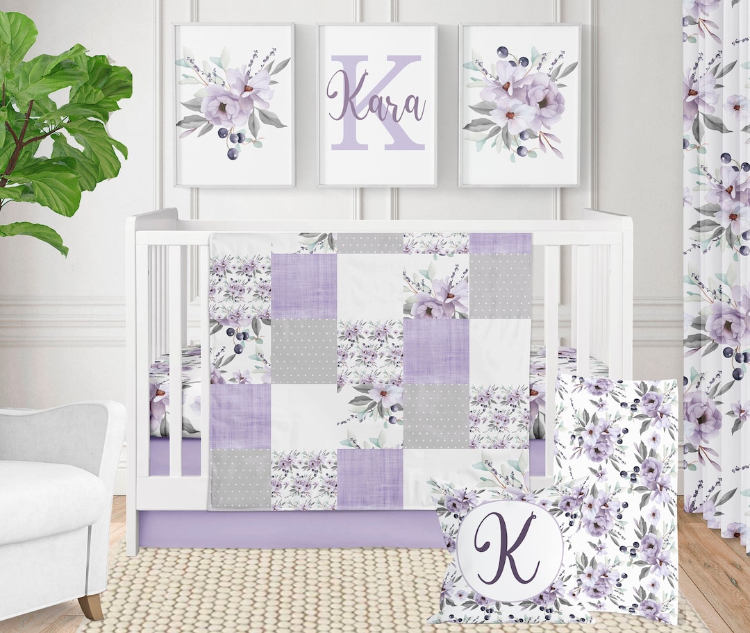 Purple Floral Crib Bedding Set: Personalized Baby Girl Nursery Decor - Etsy