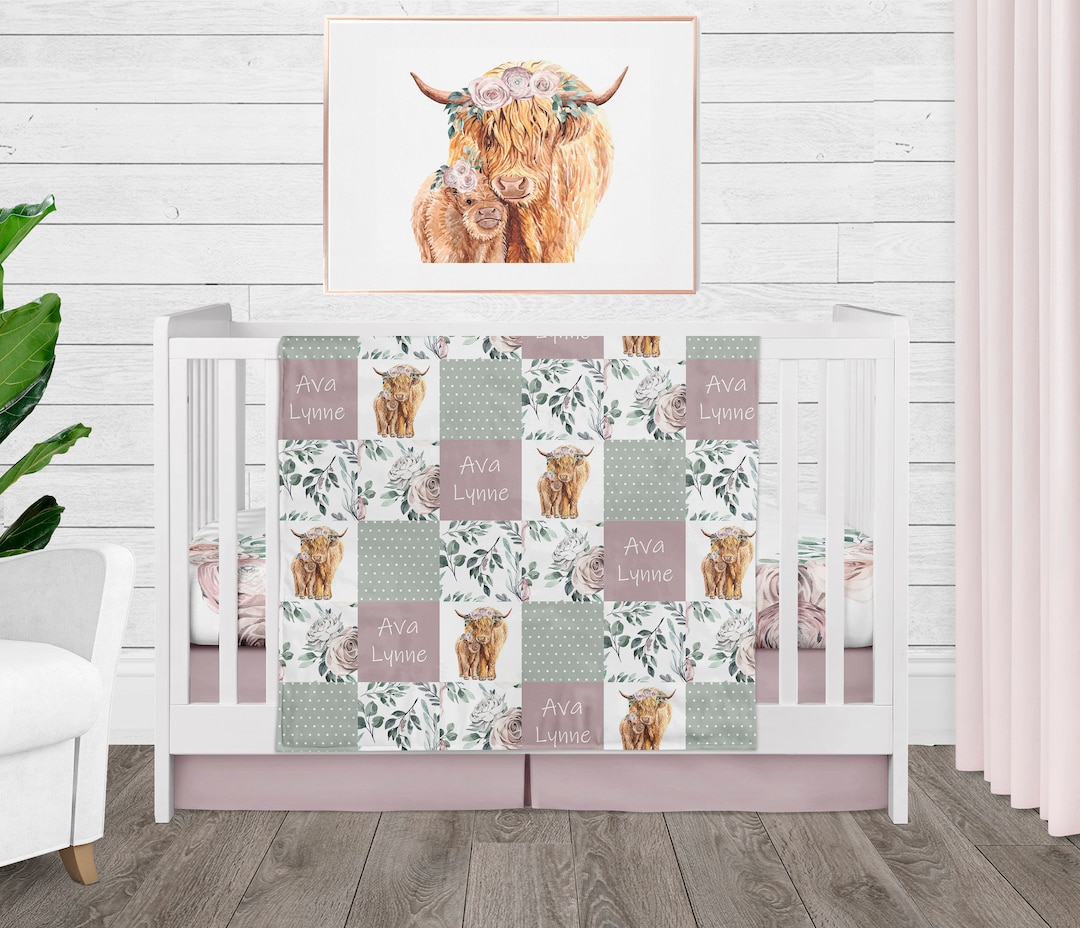 Highland Cow Crib Bedding, Baby Girl Farm Nursery Bedding Set, Farm ...