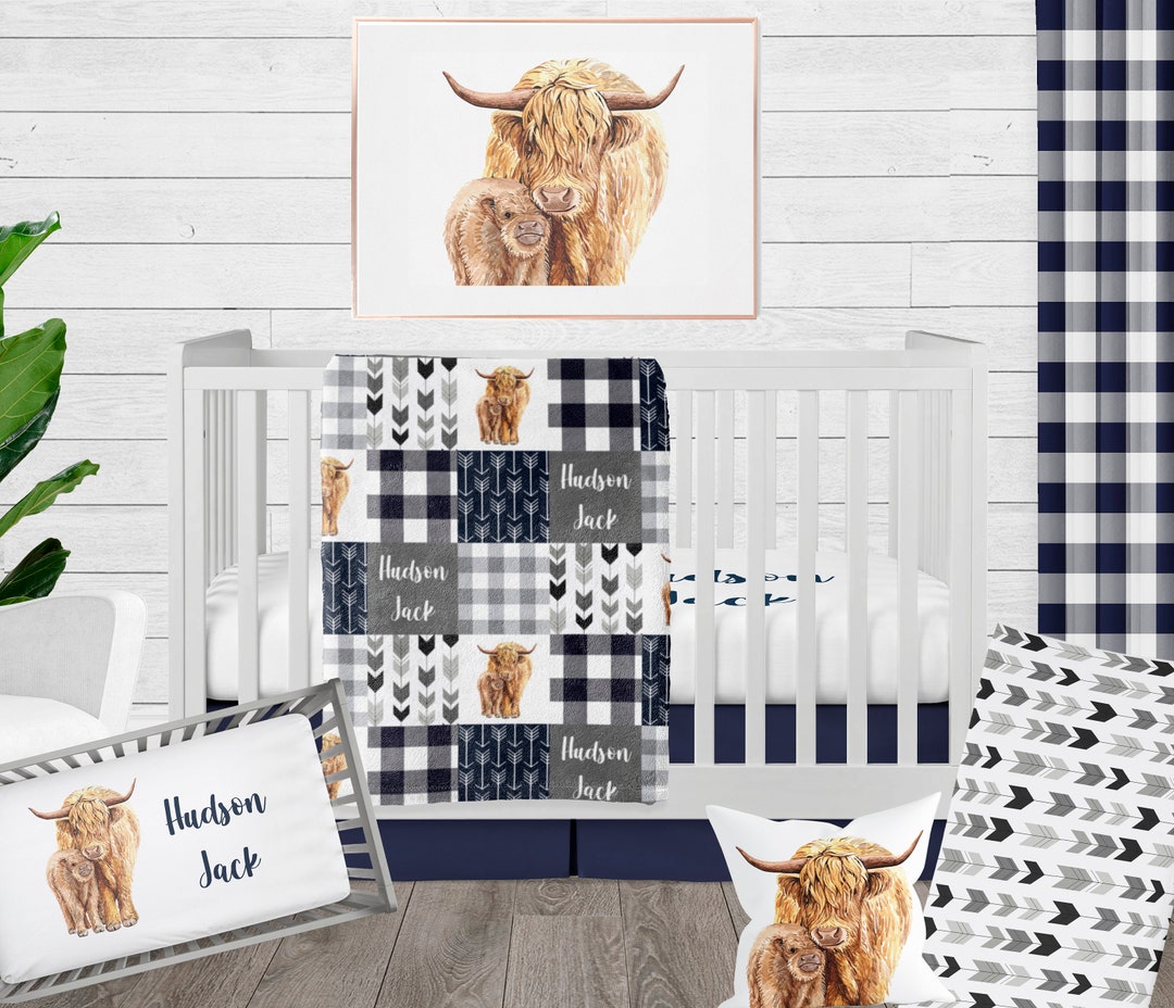 Highland Cow Nursery Baby Bedding Set: Personalized Baby Boy Crib ...