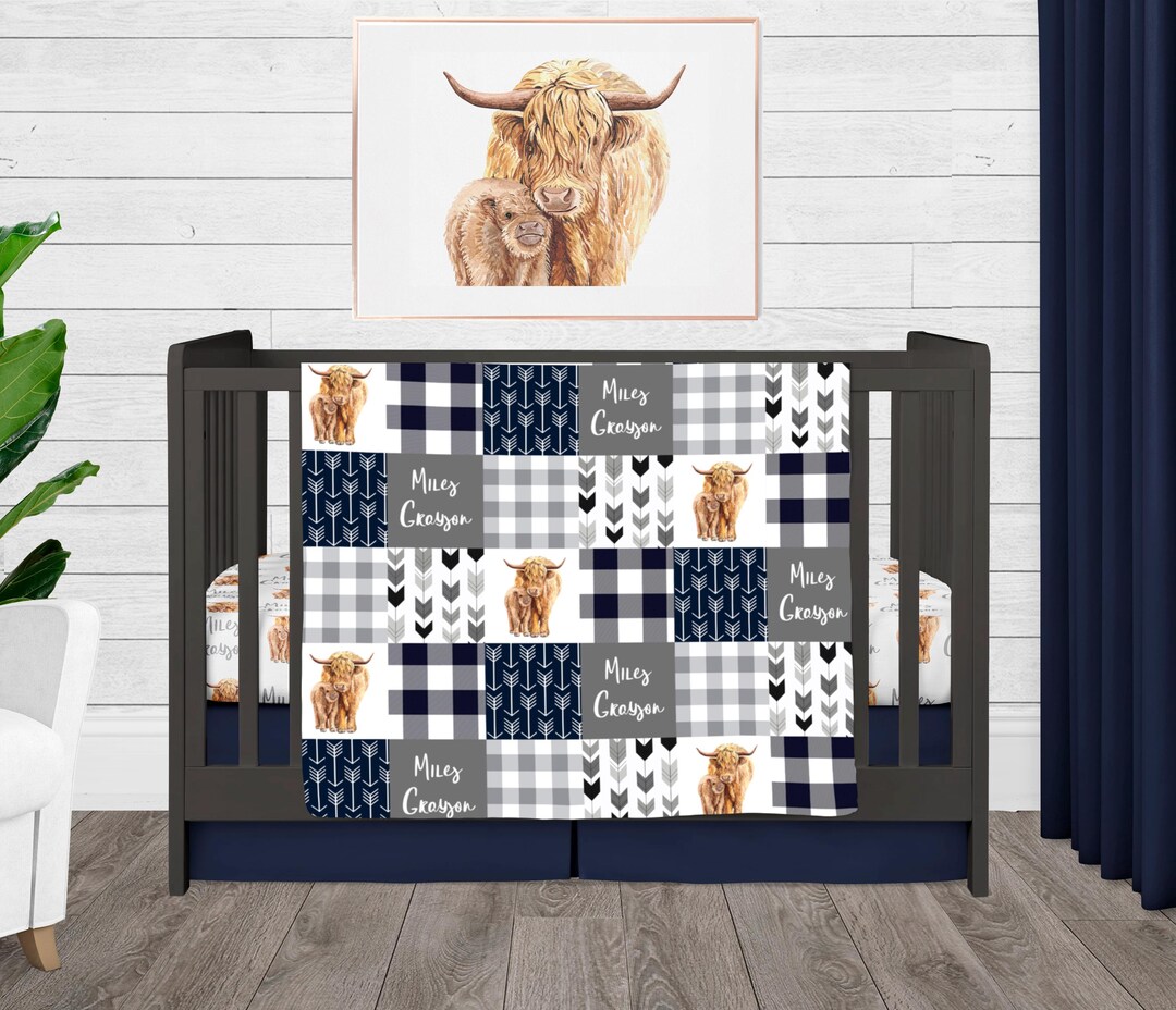 Highland Cow Nursery Crib Bedding: Baby Boy Personalized Shower Gift - Etsy