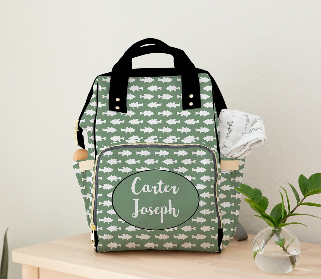 Diaper Bag Backpack Fishing Theme, Sage Green Baby Boy Bag With ...