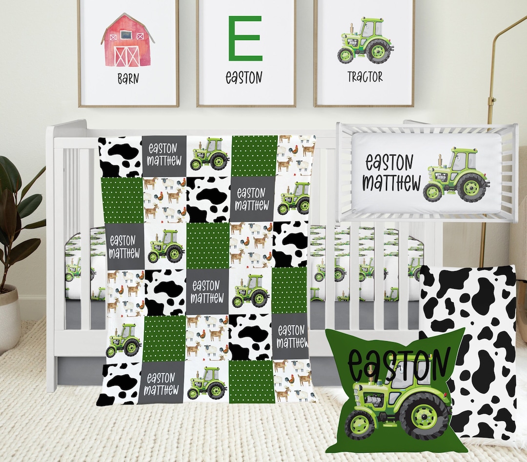 Farm Crib Bedding Set, Boy Cow Nursery Baby Bedding, Tractor Nursery ...