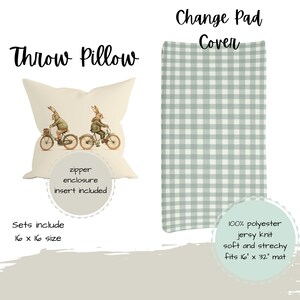 Crib Bedding Set, Neutral Vintage Bunny Rabbit - Rabbits on Bikes, Sage ...