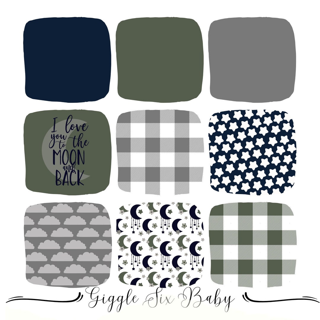 Moon and Stars Crib Bedding Pattern Options, Baby Boy Celestial Nursery ...