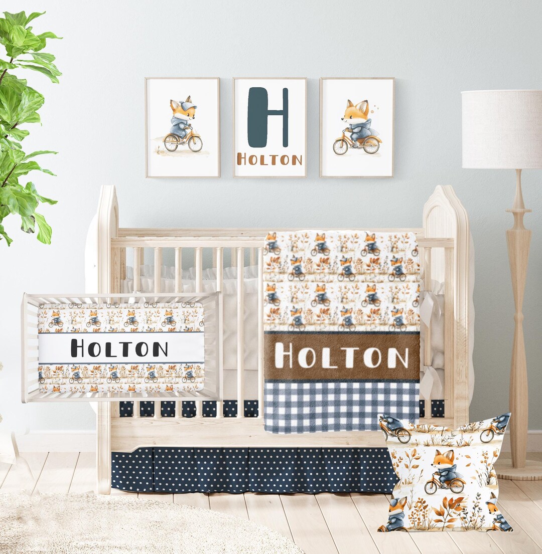 Fox Crib Bedding Set - Woodland Nursery Personalized Baby Bedding ...