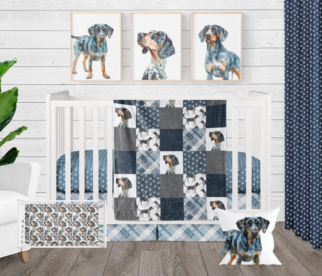Bluetick Coonhound Crib Bedding Set, Baby Bedding Dog Theme, Dog ...