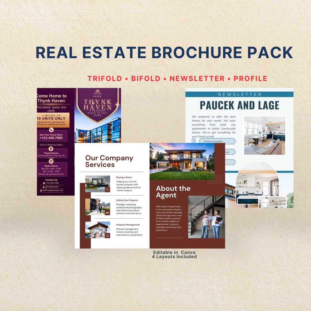Real Estate Brochure Template Canva Editable Trifold Bifold Property ...