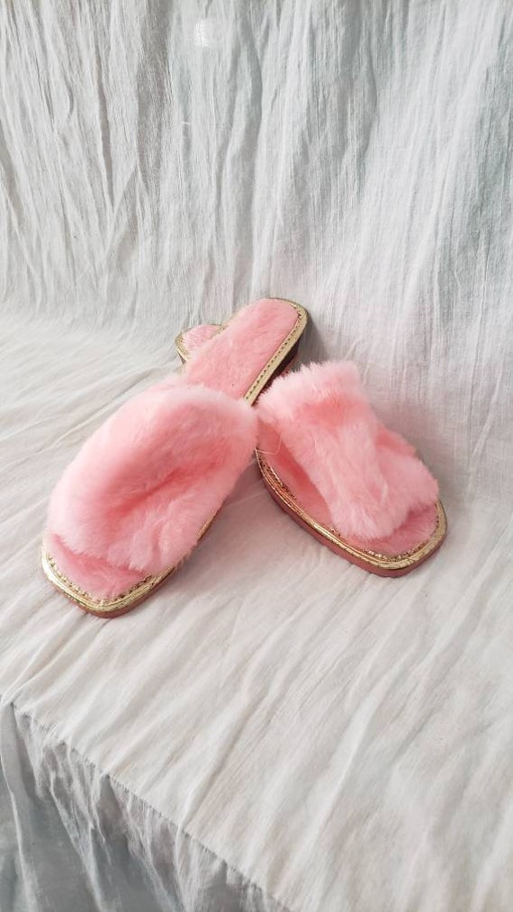 Vintage Bedroom Boudoir Pink Fluffy Heeled Glam Slipp… Gem