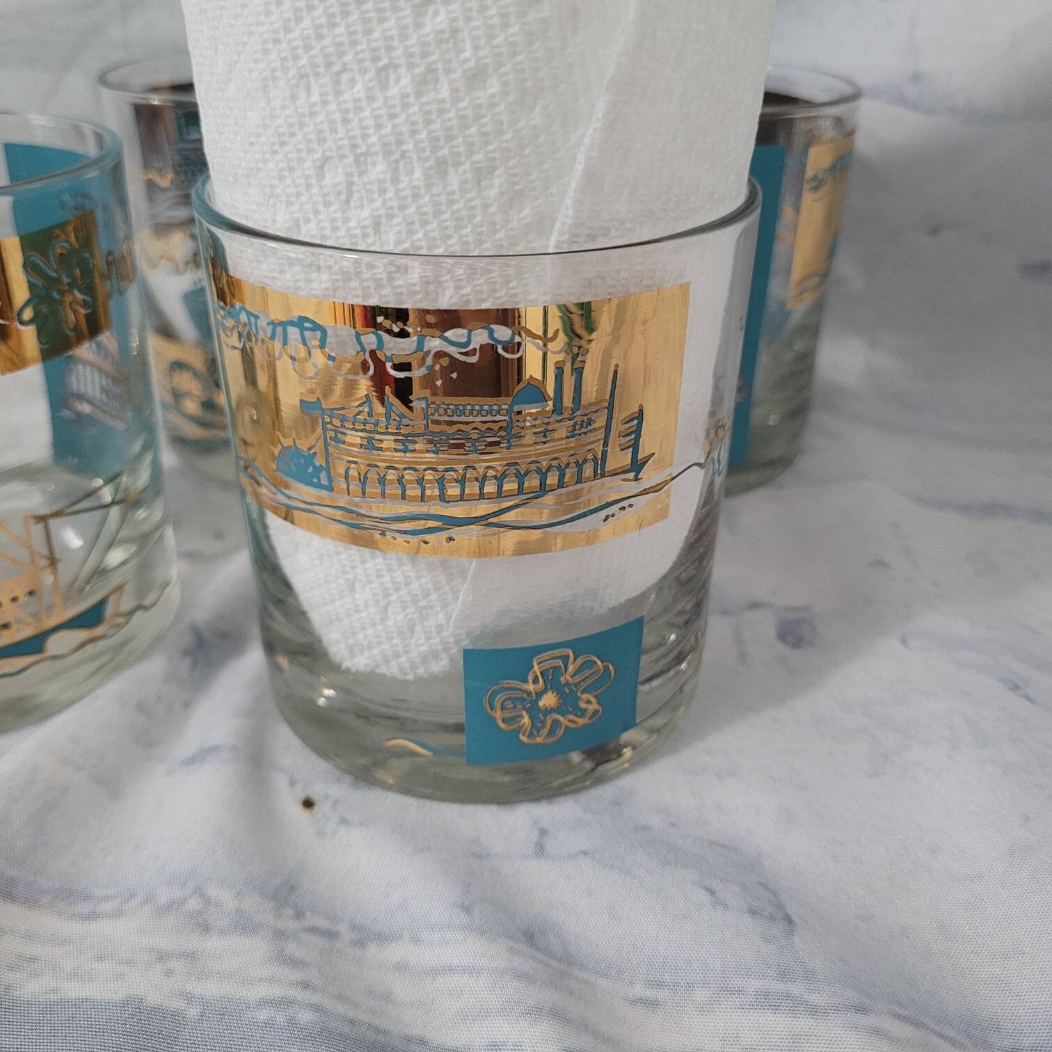 Vintage Retro Libbey Gold and Turquoise Southern Comfort - Etsy