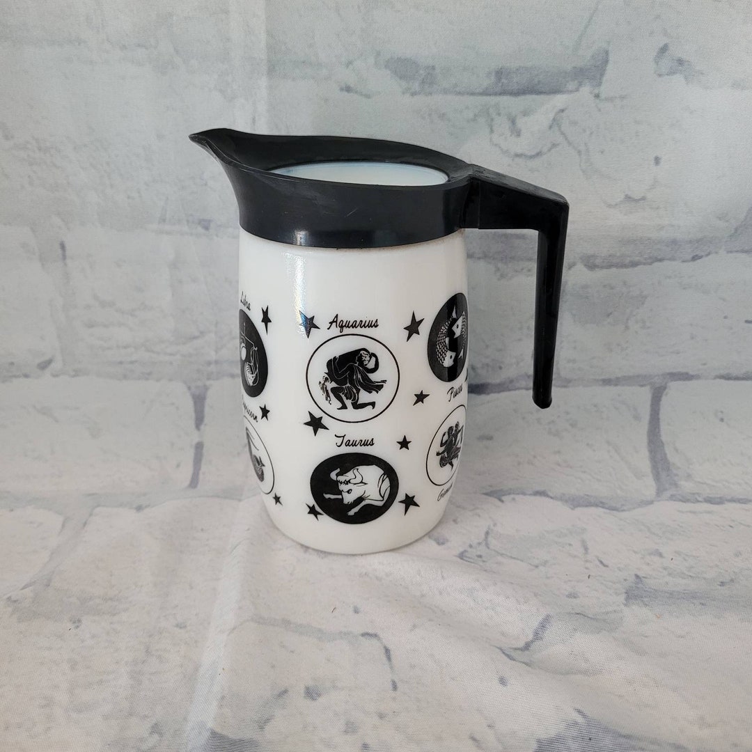 Vintage Rare HTF Milk Glass Zodiac Signs Black & White Milk Creamer ...
