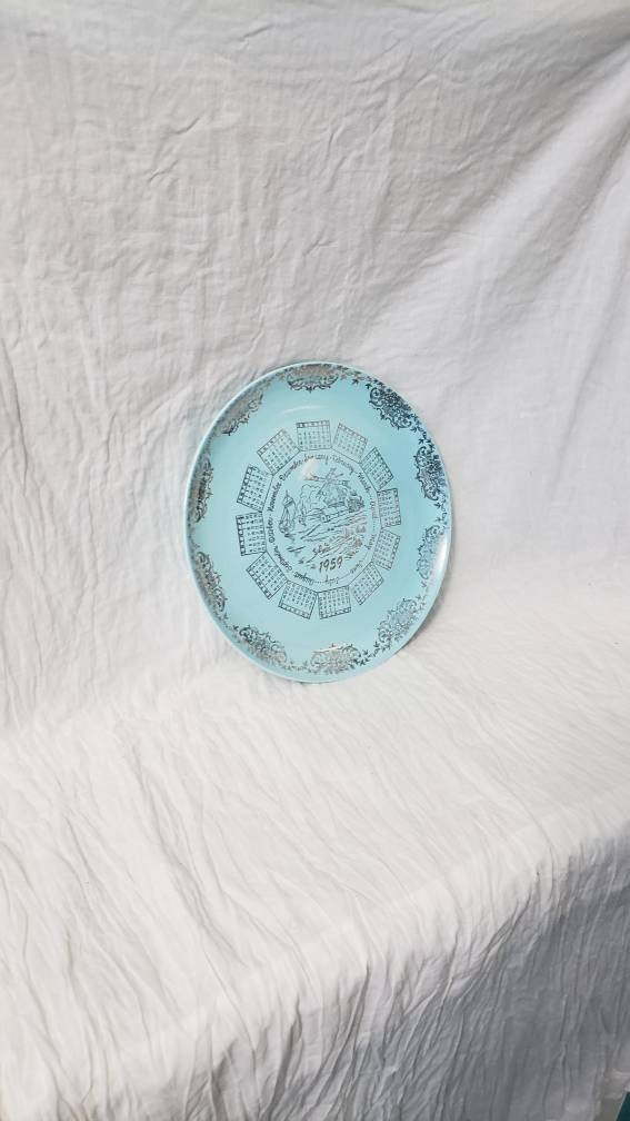 Vintage 1959 Blue Calendar Plate Collectible - Etsy
