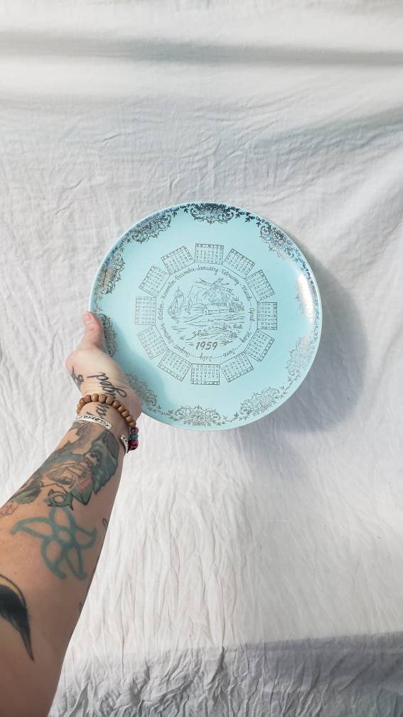 Vintage 1959 Blue Calendar Plate Collectible - Etsy
