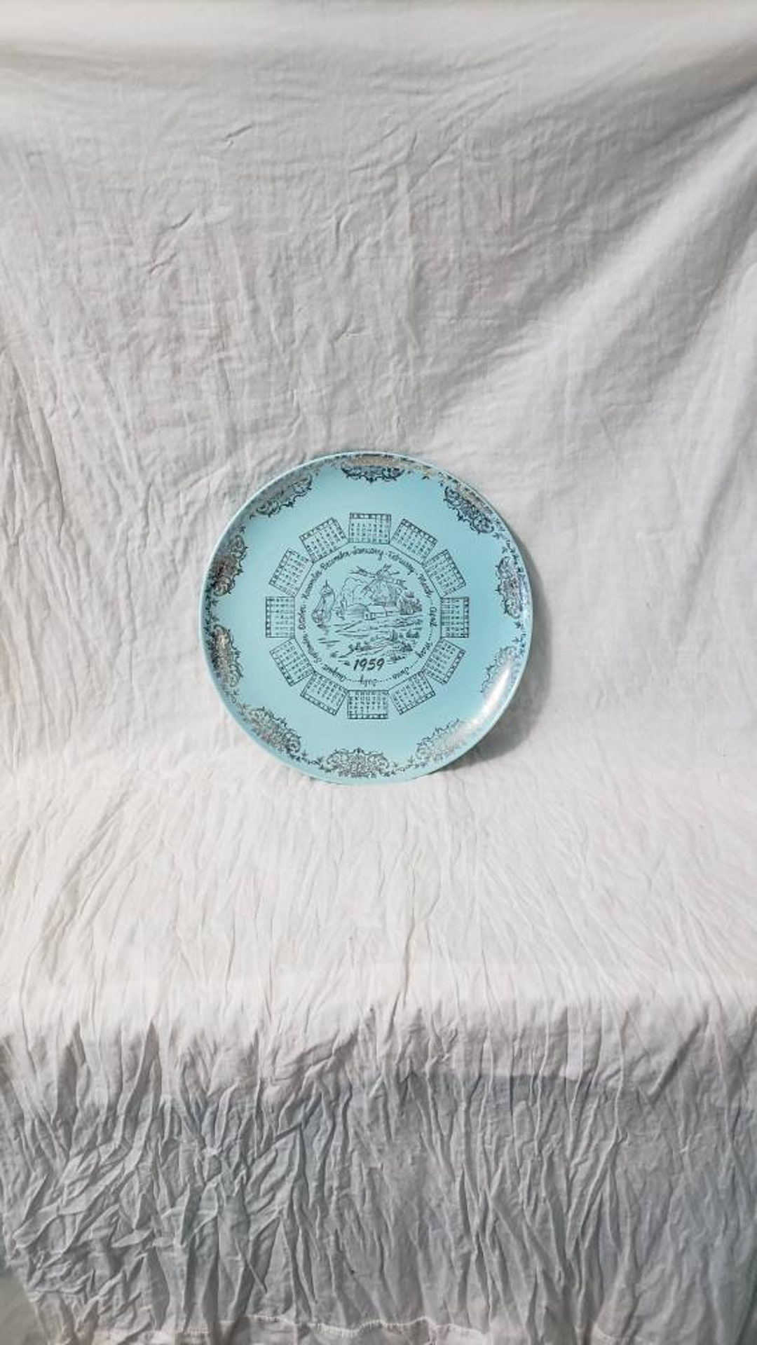 Vintage 1959 Blue Calendar Plate Collectible - Etsy