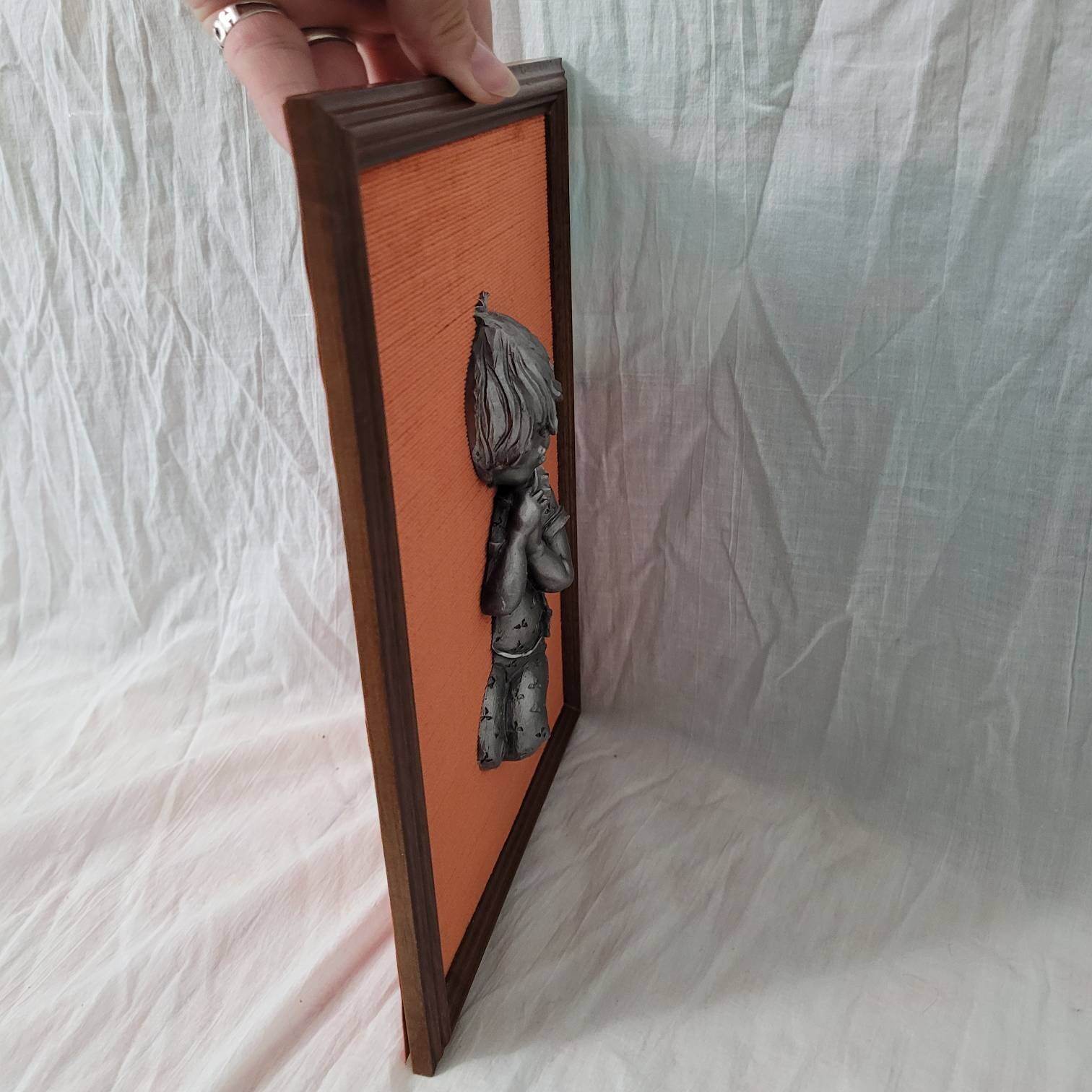 Vintage Italian Peltro Cesellato a Mano Framed Pewter Praying Child ...