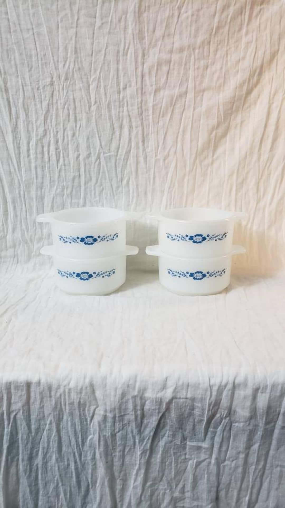 Vintage Termocrisa Mexican Set of 4 Stacking Milk Glass Bowls Blue ...