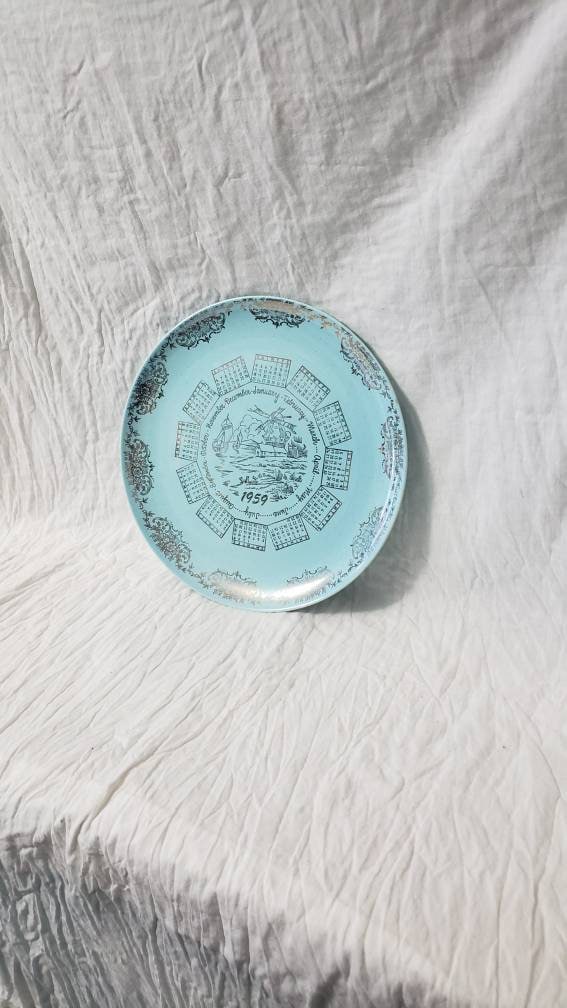 Vintage 1959 Blue Calendar Plate Collectible - Etsy