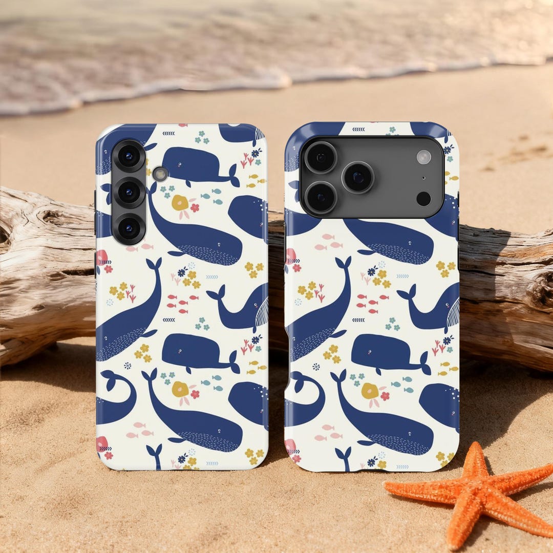 Cute Cartoon Whales Design Phone Case for iPhone 17 16 15 14 13 Mini 11 ...