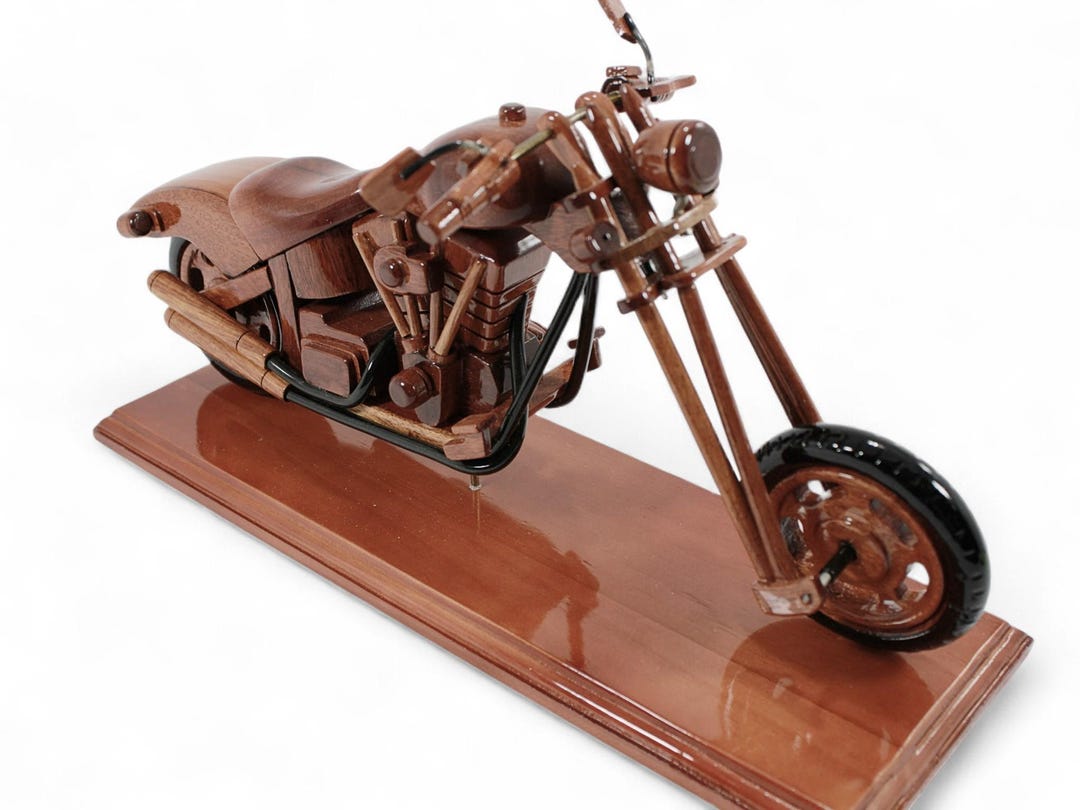 Handcrafted Chopper Bike on Stand Wood Replica Motorcycle - Beautiful ...