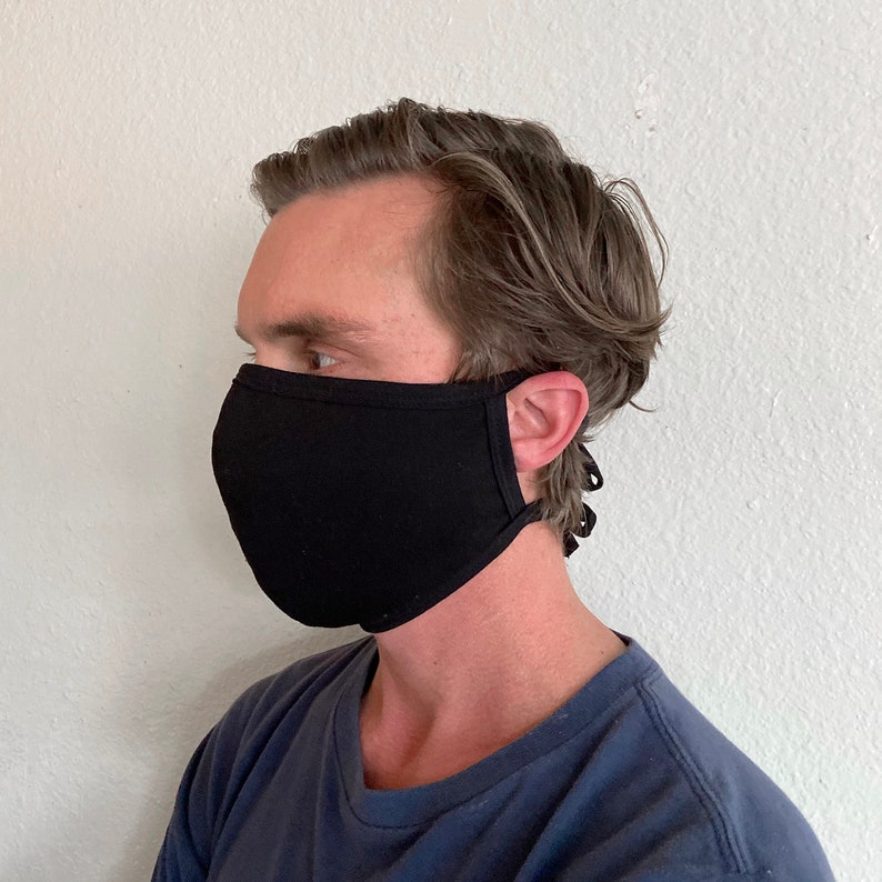 Adult Tie Back Face Mask With Filter Pocket in Black Cotton Fabric ...