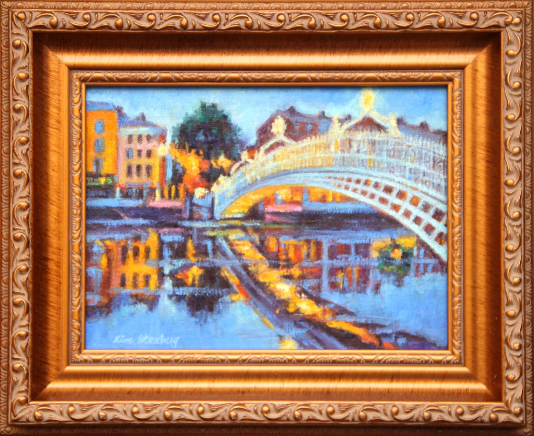 On Sale Dublin Landmark Liffey Bridge Nocturne Miniature Original Oil ...