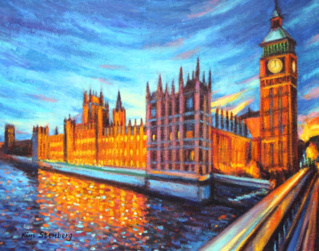 On Sale Big Ben Westminster Palace Houses of Parliament London Nocturne Thames River Original ...
