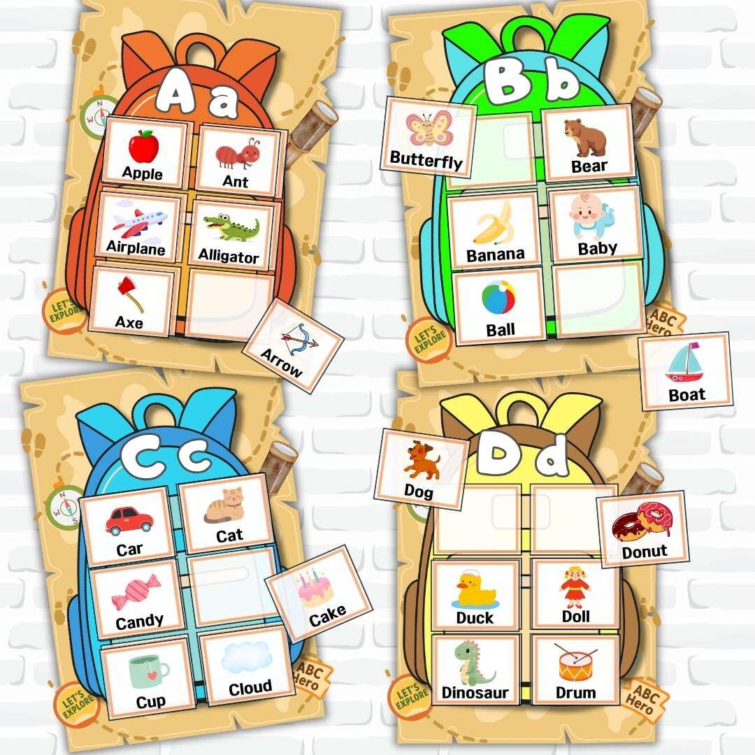 ABC Backpack Matching Game Printable Flash Cards - Etsy