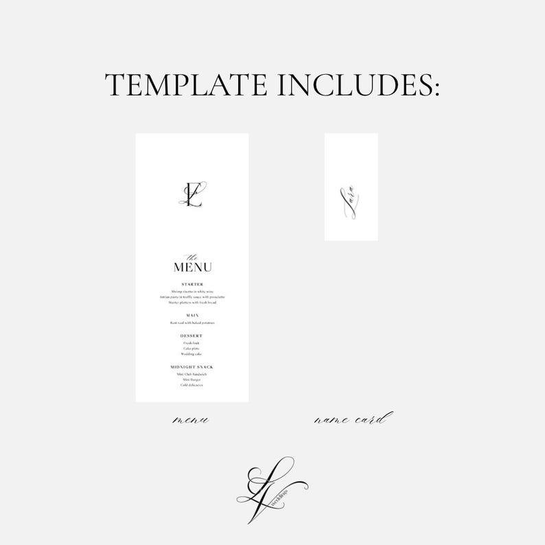 Wedding Menu & Name Card Canva Template | Editable Printable Place ...