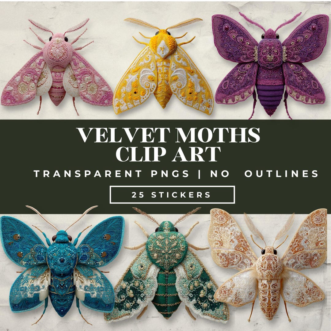Mixed Media | Velvet Moths Clip Art – 25 Transparent PNG Stickers - Etsy