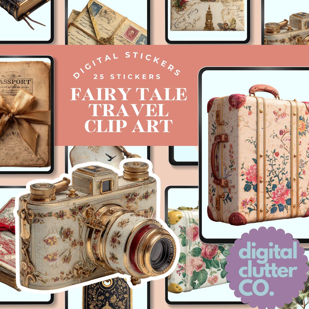 Fairy Tale Travel Clip Art | Vintage Luggage & Ephemera Stickers - Etsy