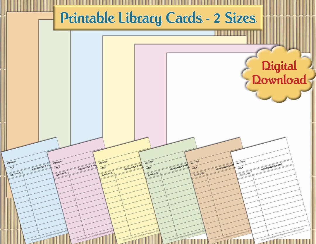 Digital Download Printable Library Cards 2 Sizes - 3 X 5 - 2 X 3.33 ...