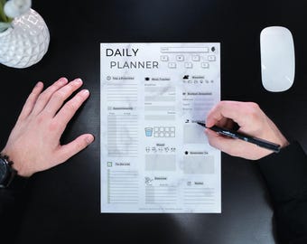 Grey Daily Planner Template – Printable Daily Schedule & Tracker ...
