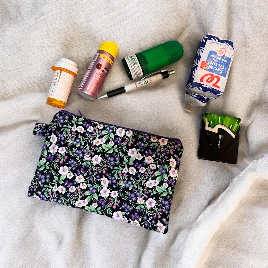 Floral Zipper Pouch | Travel Cosmetic & Medication Bag - Etsy