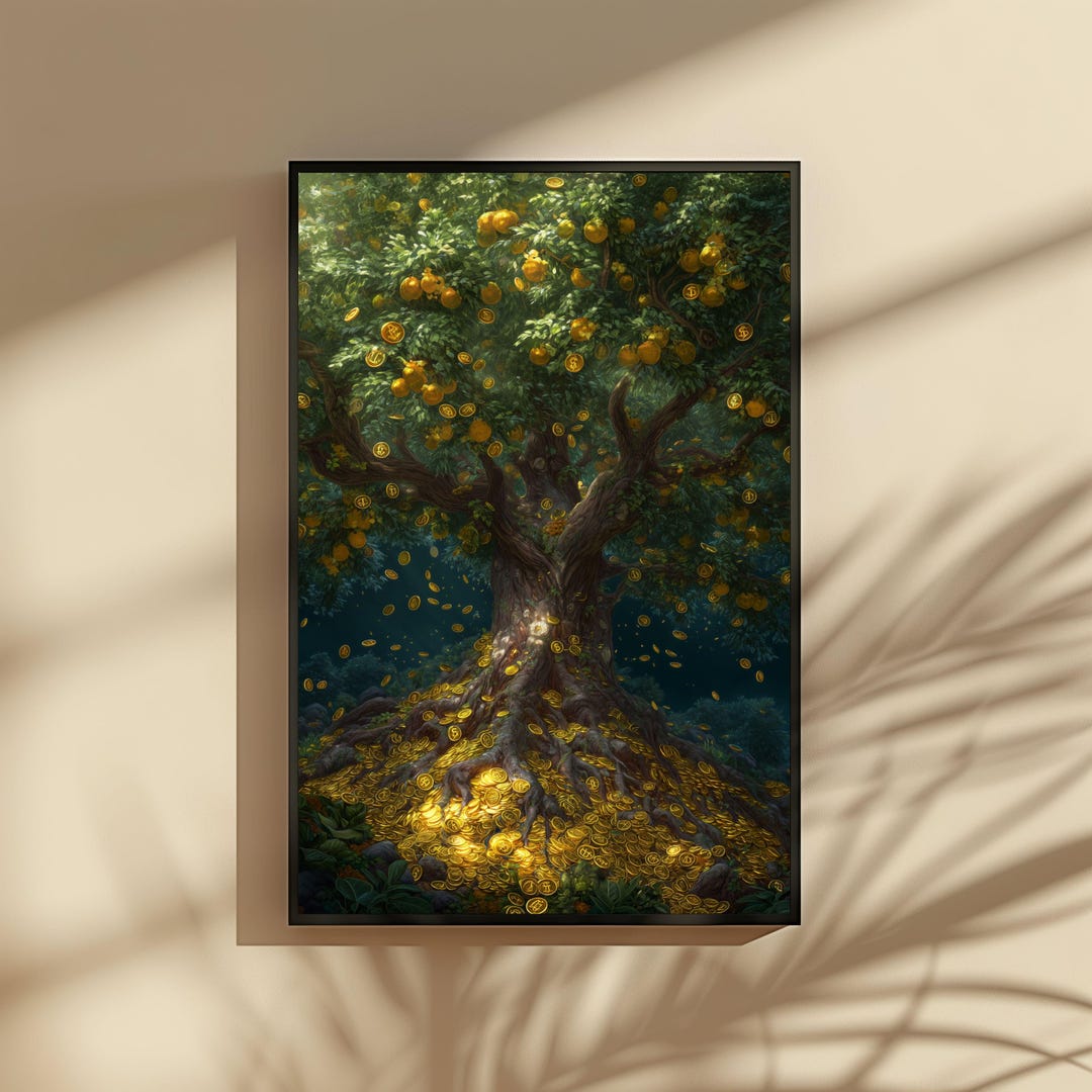 EN002# Majestic Money Tree Fantasy Art Print | Epic Prosperity Giclée ...