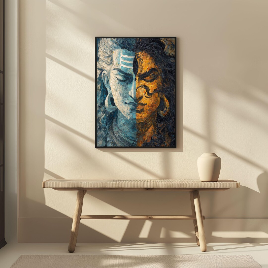 G010| Abstract Lord Shiva Oil Painting Canvas Art, Mahadev Impasto Wall ...